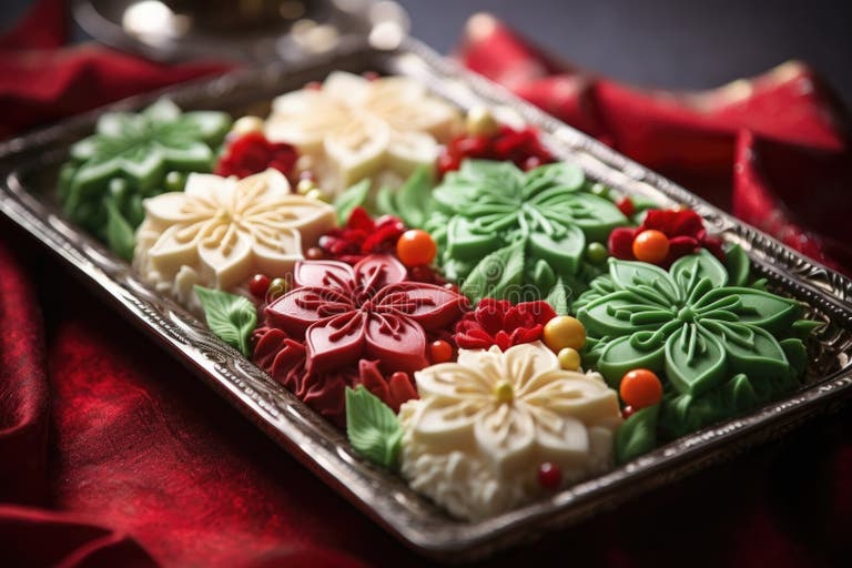 Red and Green Marzipan Decorations on a Cake Stock Photo - Image of ...
