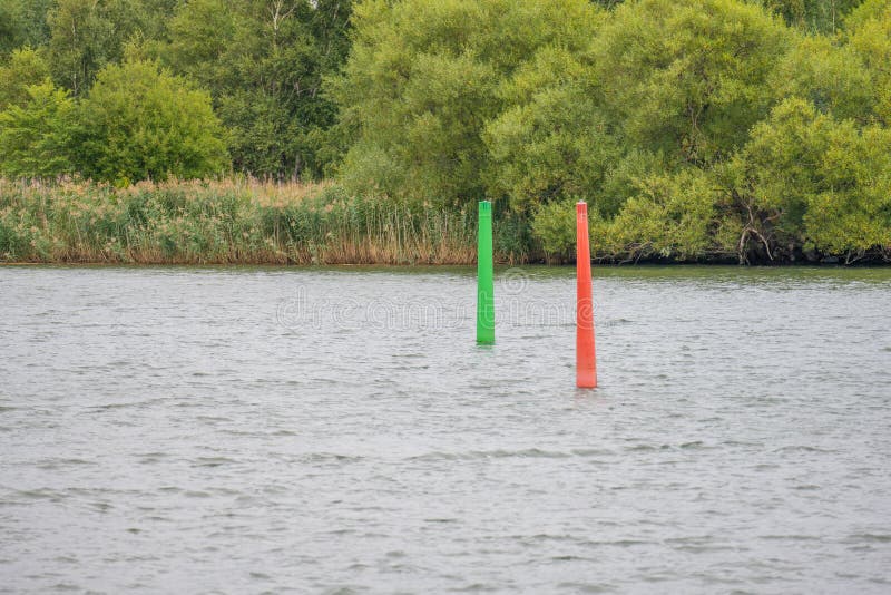 Red and Green Navigation Markings Guiding Ship Traffic Up a River ...