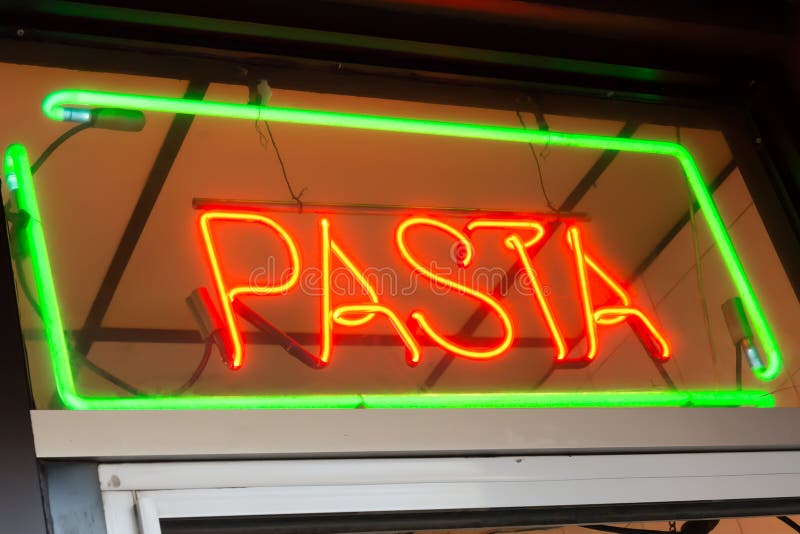 Neon Pasta Sign stock image. Image of urban, glow, exterior - 12366613