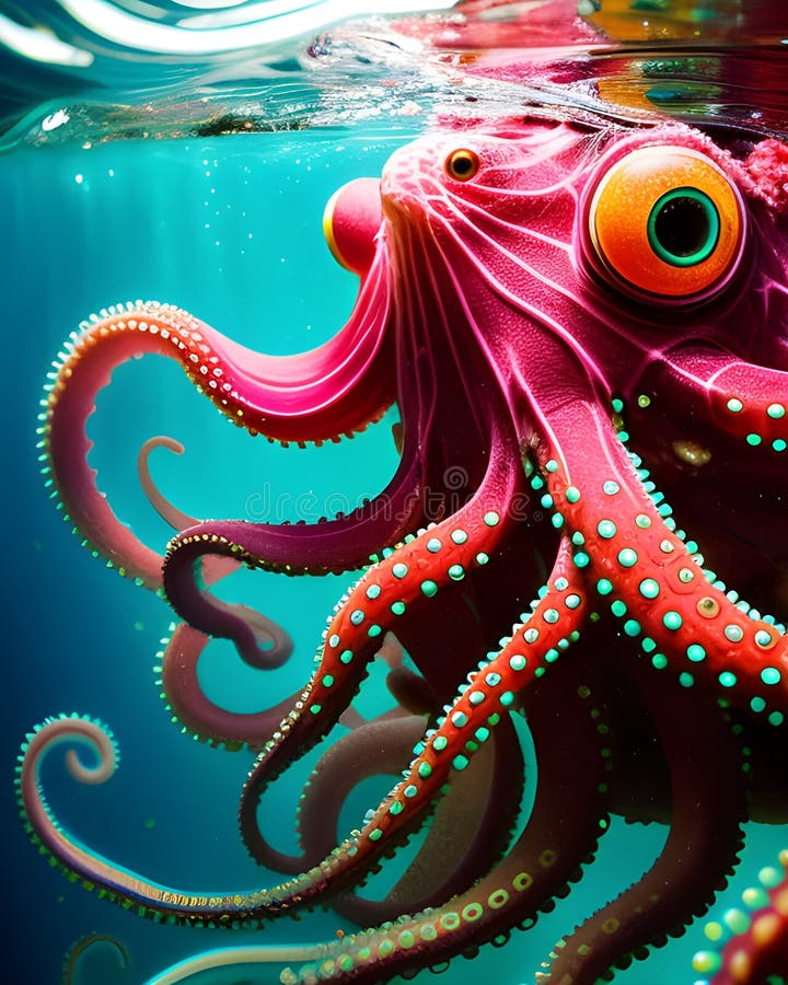 Green Octopus Monster in Hyper-detailed Portrait Style Stock ...