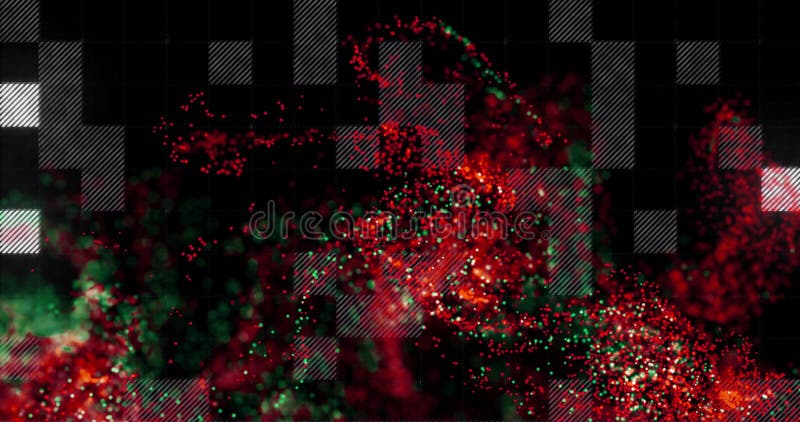 Red and Green Particle Image Over Dark Grid Background Stock ...