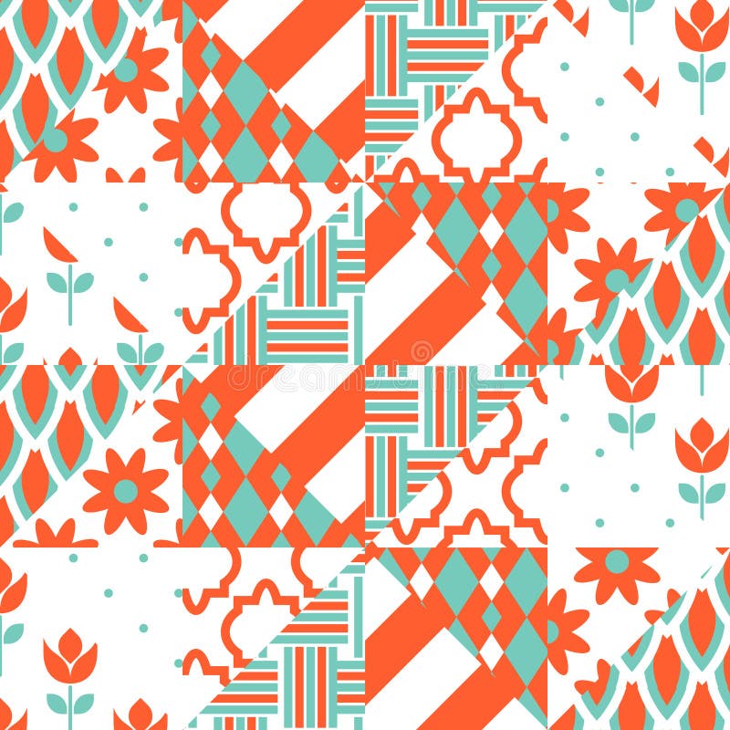 Red and Green Patchwork Pattern. Stock Vector - Illustration of ...