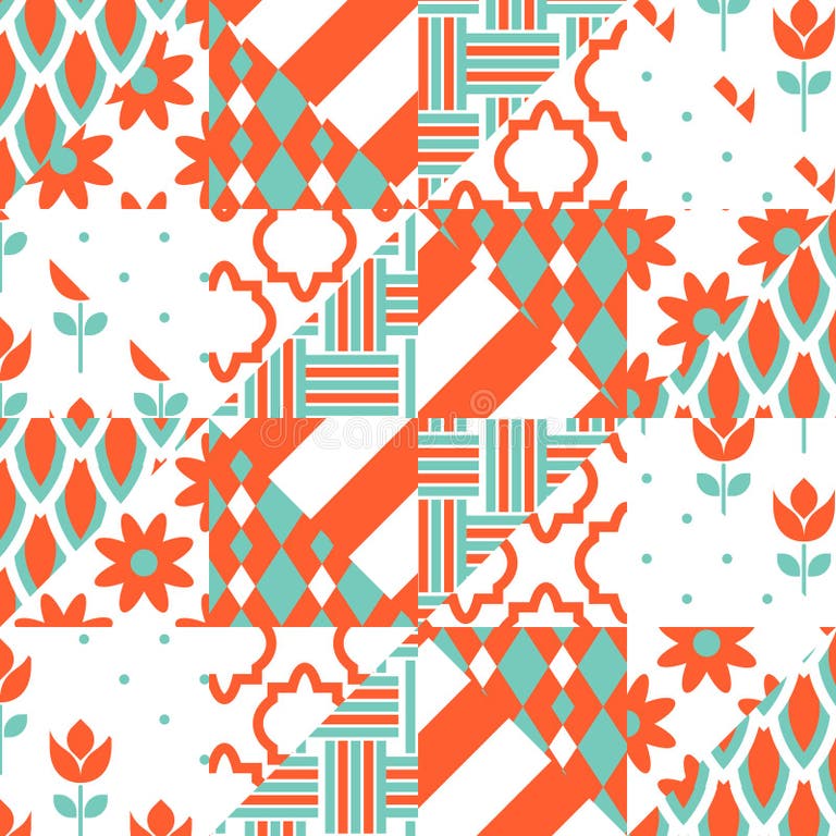 Red and Green Patchwork Pattern. Stock Vector - Illustration of ...