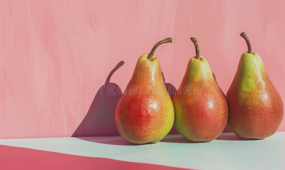 Red and Green Pears on a Pale Pink Backdrop Stock Image - Image of ...