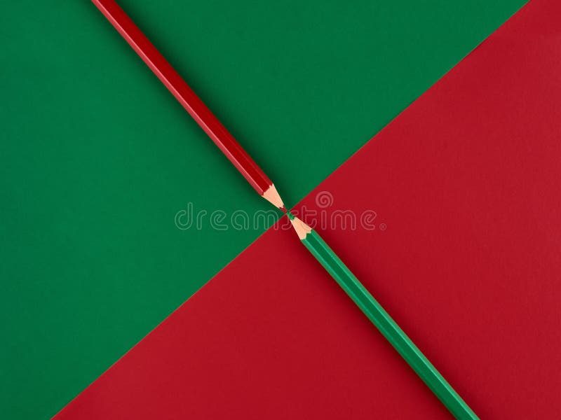 Red and Green Pencils on a Contrasting Background Stock Image - Image ...
