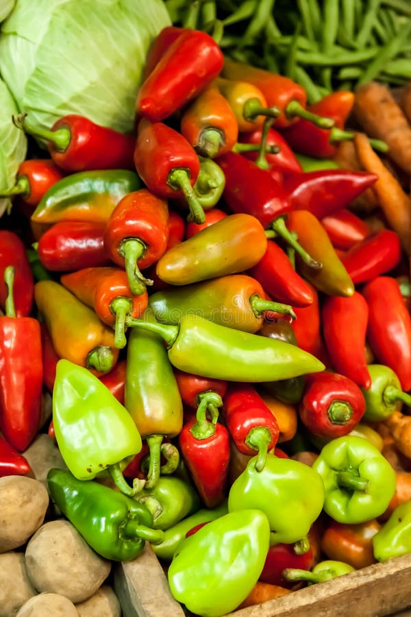Red and Green Peppers (Capsicum) at the Market Stock Photo - Image of ...