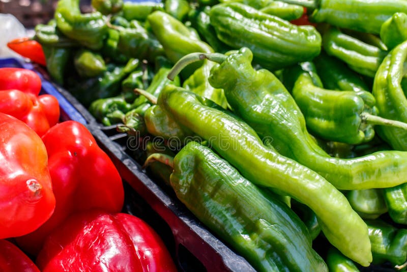 Red and Green Peppers in a Market Stock Image - Image of green, cooking ...