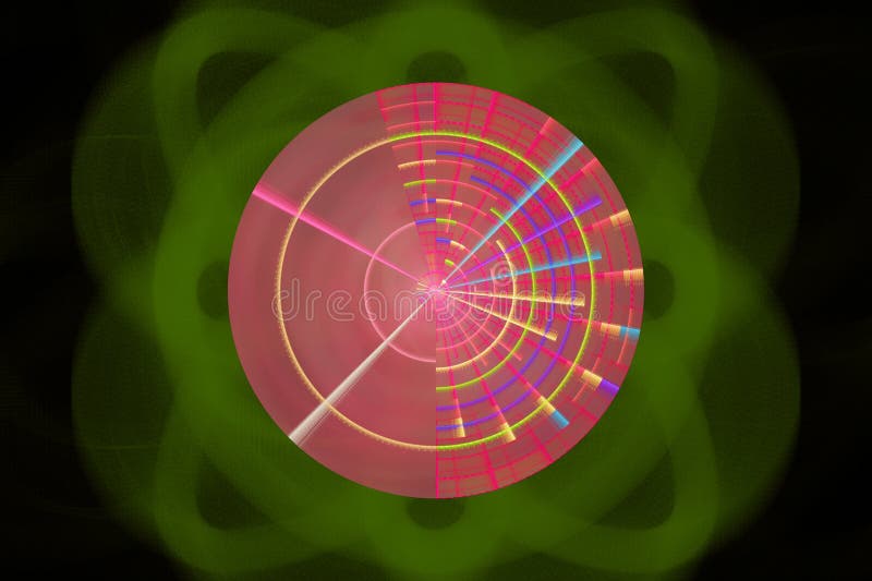 Red Green Round Pattern of Curved Waves and Rays on a Black Background ...
