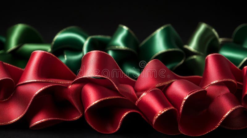 Red and Green Satin Ribbons with Gold Edging Stock Illustration ...