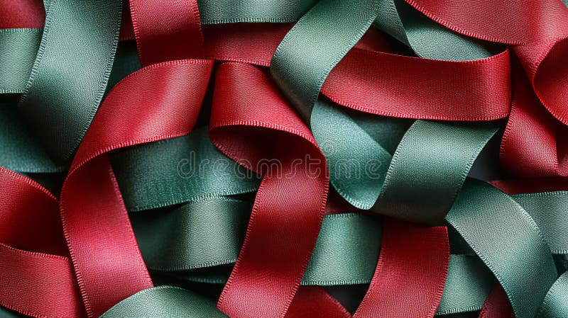 Red and Green Satin Ribbons Intertwined in Abstract Design Stock ...