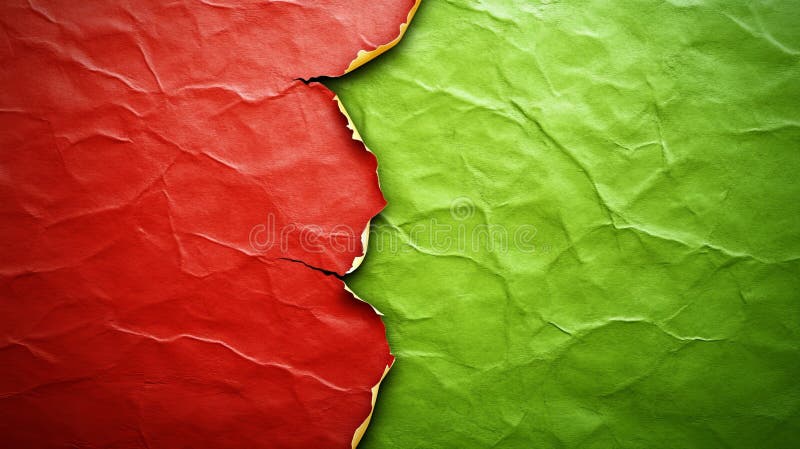 Red and Green Split Paper Background with Crumpled Texture and Diagonal ...