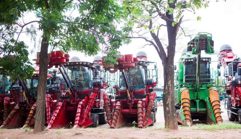 Red and Green Sugarcane Harvester. Stock Image - Image of harvesting ...