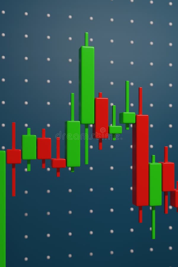 Red and Green Three-dimensional Candlestick Chart. 3d Illustration ...