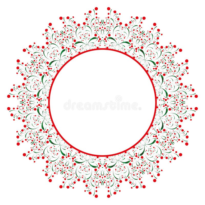 Red and Green Vector Floral Round Frame Stock Vector - Illustration of ...