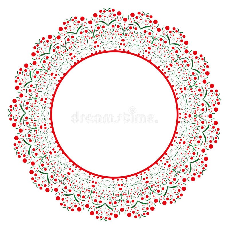 Red and Green Vector Floral Round Frame Stock Vector - Illustration of ...