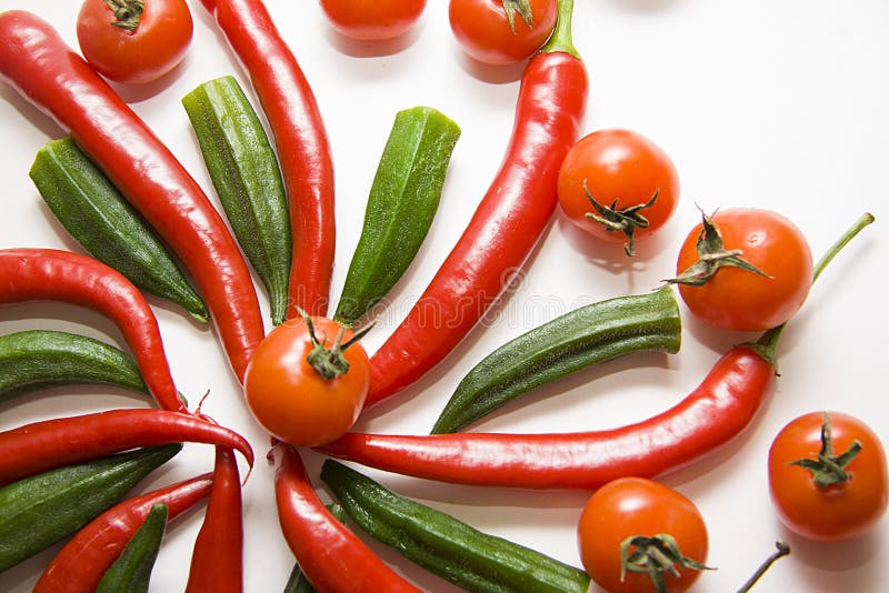 Red and green veggie foods stock photo. Image of bamia - 56778642