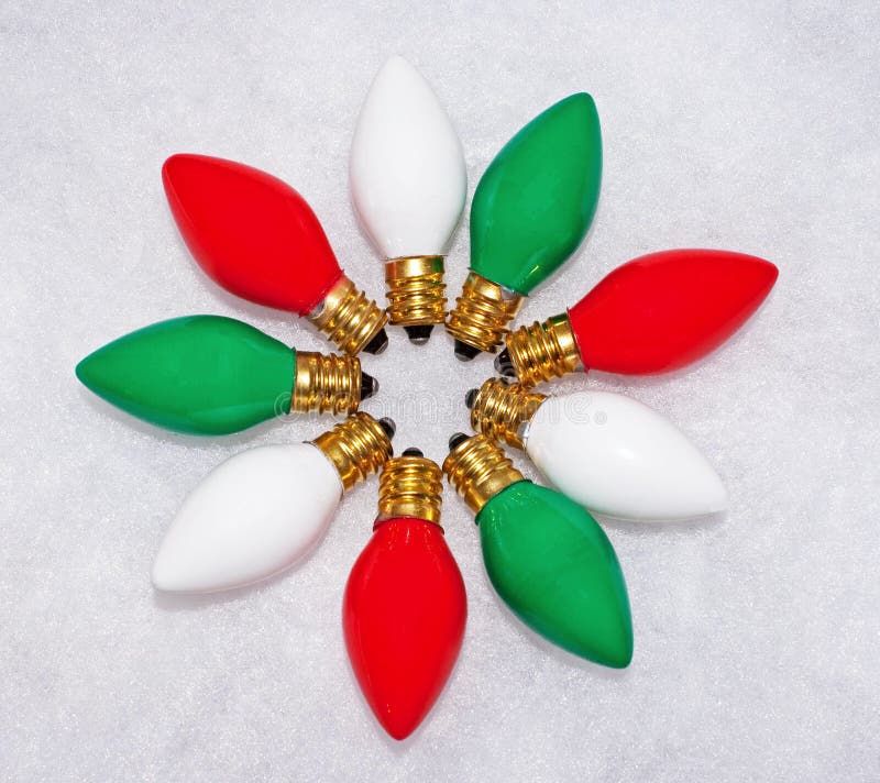 Red, Green and White Light Bulbs in Circle Stock Image - Image of ...