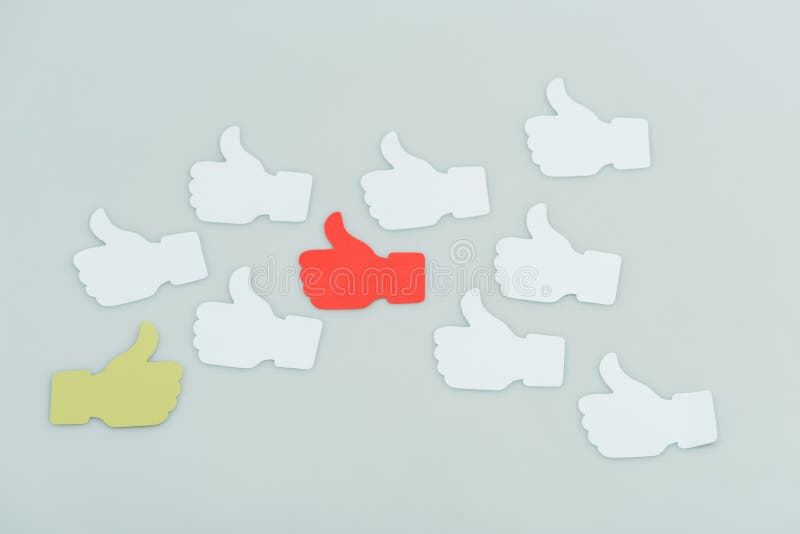 Red, Green and White Sticky Notes with Thumbs Up Shapes Stock Photo ...