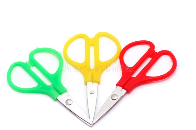 Red, Green and Yellow Little Scissors Stock Photo - Image of scrap ...