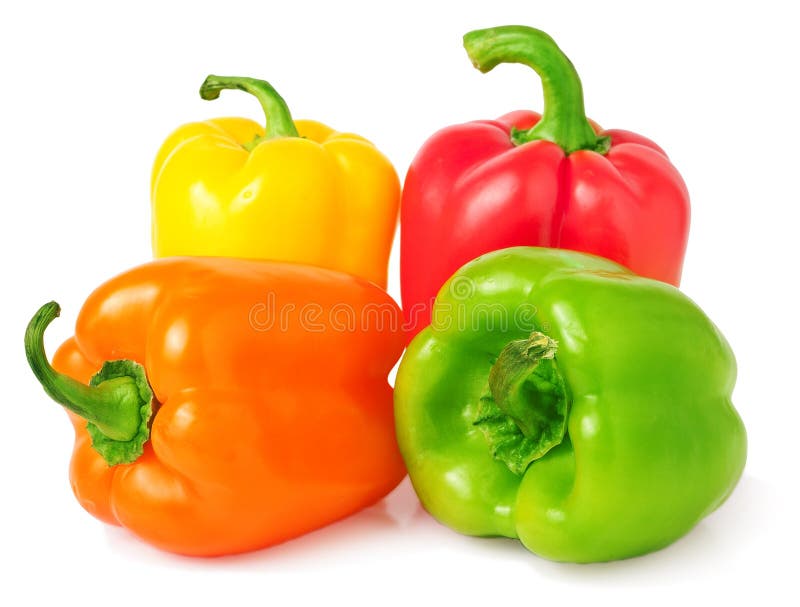 Red, Green, Yellow and Orange Bell Peppers Isolated Stock Photo - Image ...