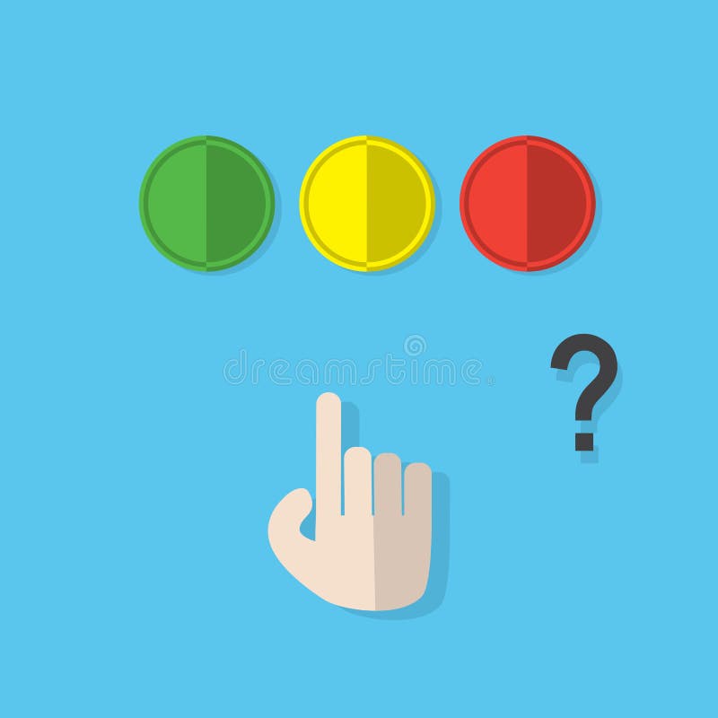 Red Green Yellow Push Button with Hand Make Decision Stock Illustration ...