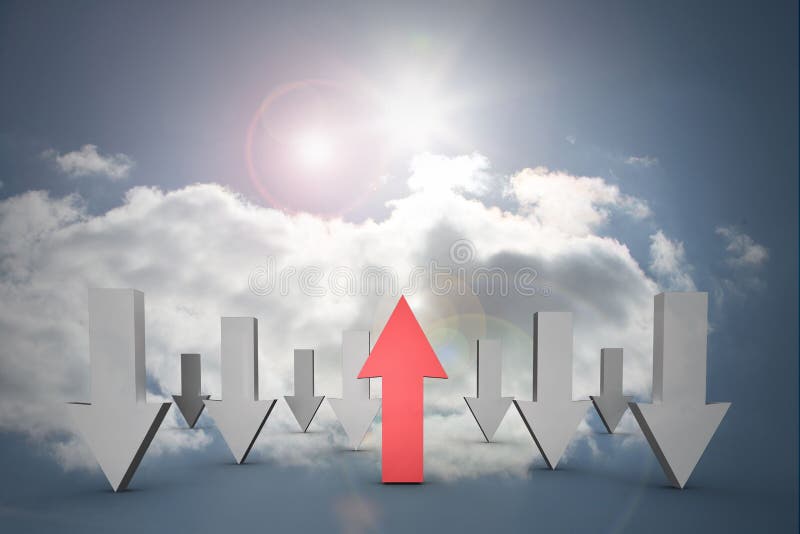 Red and Grey Arrows Pointing Against Sky Stock Illustration ...