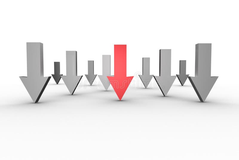 Red and Grey Arrows Pointing Down Stock Illustration - Illustration of ...