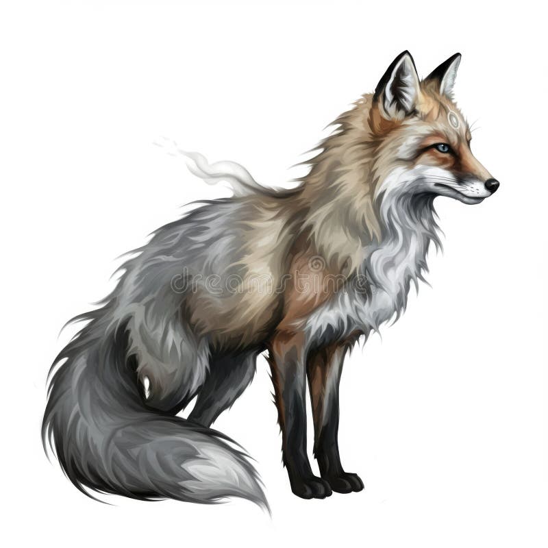 Red and Grey Fox Portrait Digital Painting Stock Illustration ...