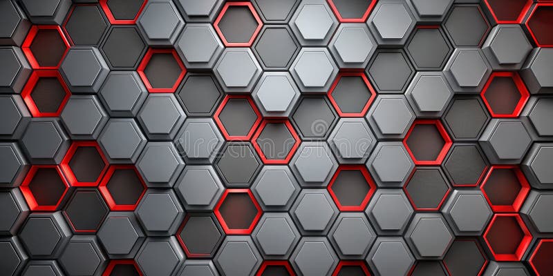 Red and Grey Hexagon Pattern - 3D Rendered Abstract Geometric ...