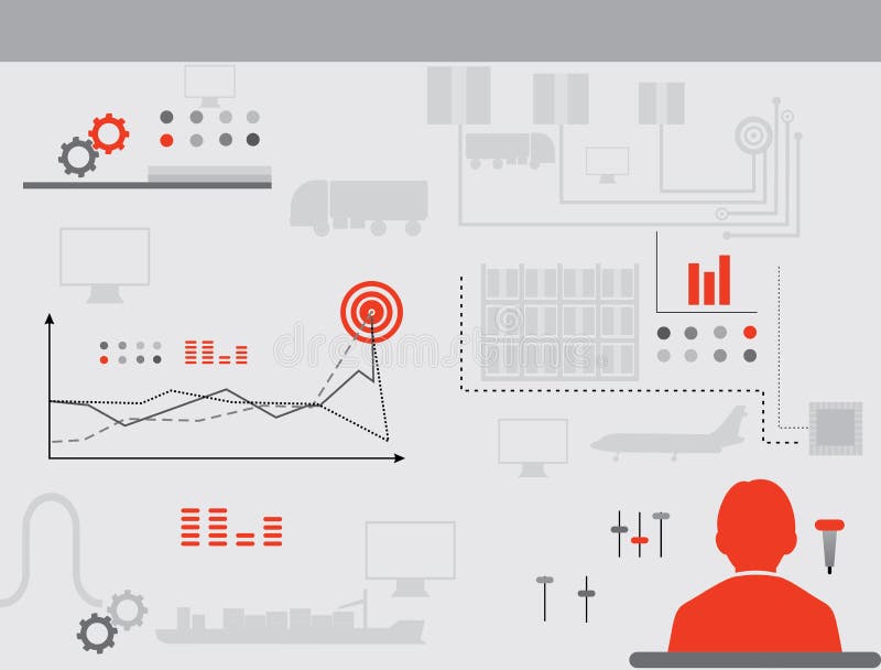 Red-grey Logistics Icons. Man Near the Dashboard Stock Vector ...