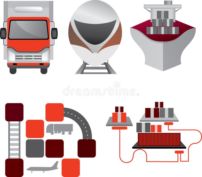 Red-grey logistics icons stock vector. Illustration of aircraft - 59657919
