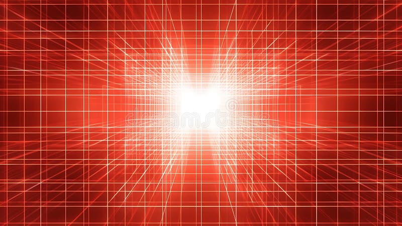 Red Grid Lines Converge Towards Bright Light Source Stock Illustration ...