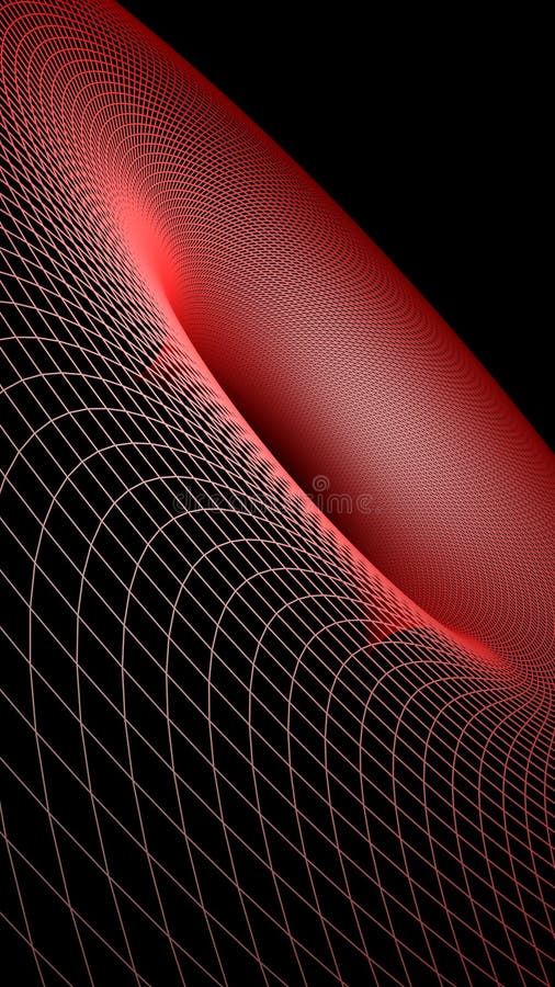 Red Grid Mathematical Surface on Black Background - 3D Rendering ...