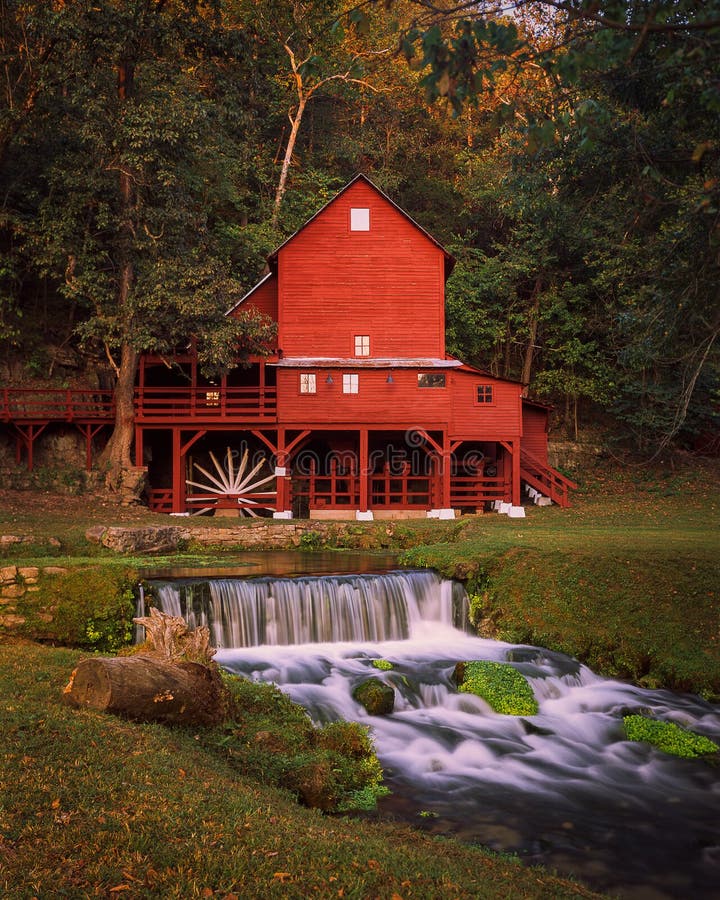 Red Grist Mill in the Summer. Stock Image - Image of brook, vertical ...