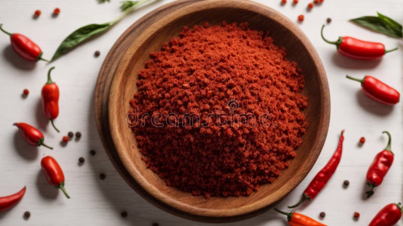 Red Ground Pepper in a Wooden Plate on a White. Stock Illustration ...