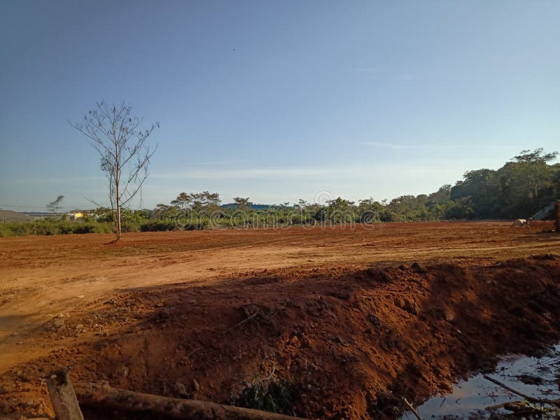 Red Ground with River in the Morning Stock Photo - Image of spring ...