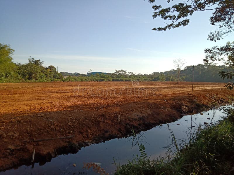 Red Ground with River in the Morning Stock Image - Image of holiday ...