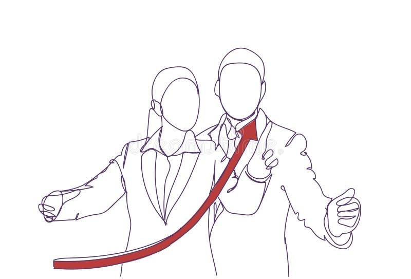 Red Growing Arrow Over Silhouette Of Business Man And Woman Speaking