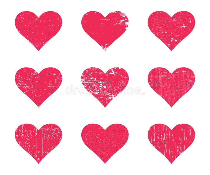 Red Grunge Hearts. Distressed Texture Heart Set Stock Vector ...