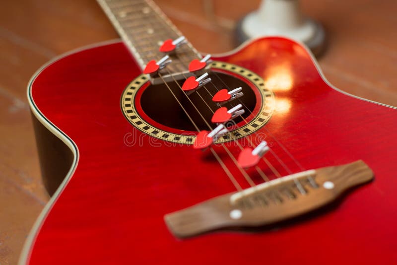Red Guitar with Hearts, Love Notes on Strings Stock Photo - Image of ...