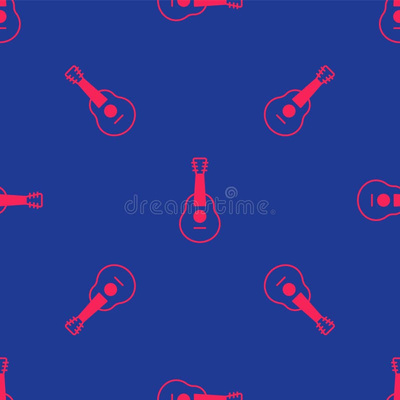 Red Guitar Icon Isolated Seamless Pattern on Blue Background. Acoustic ...