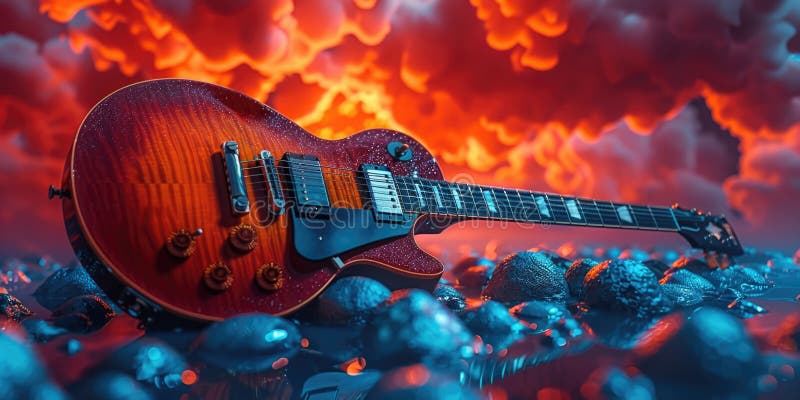 Red Guitar on Pile of Rocks Stock Image - Image of stringed, texture ...