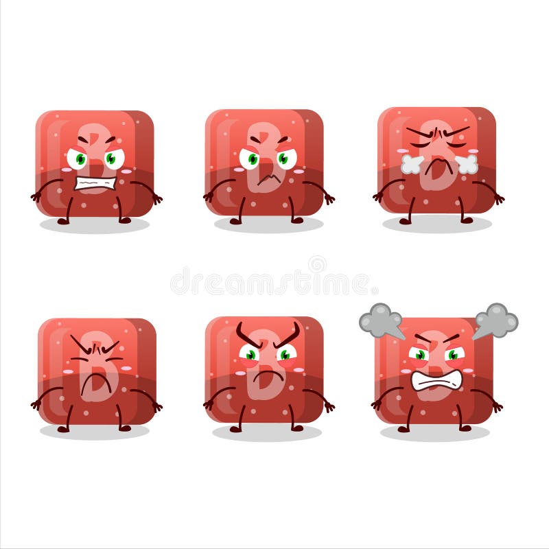 Red Gummy Candy B Cartoon Character with Various Angry Expressions ...