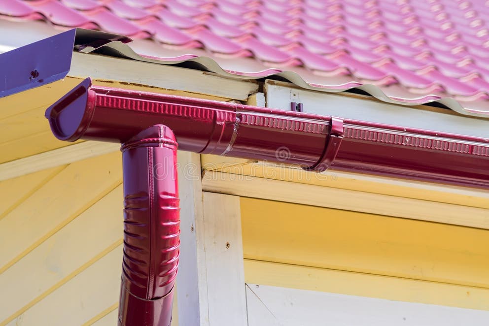 Red Gutter on the Roof Top of House Stock Photo - Image of outside ...