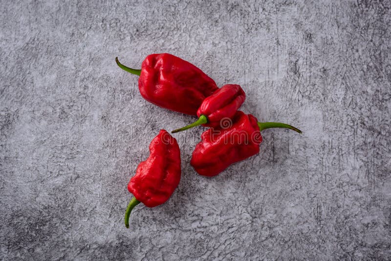 Red Habanero Chilli Peppers Stock Photo - Image of dark, background ...