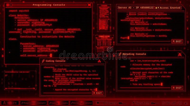 Red Hacker Desktop Console With Scrolling Programming Code Loop Overlay Background Stock Video