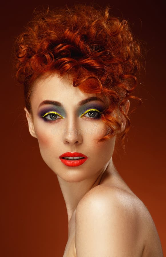 Red-haired. Beautiful Girl with Bright Makeup Stock Photo - Image of ...