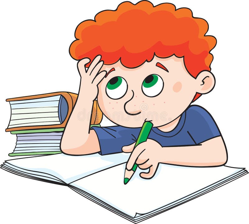 Red-haired Boy Sits and Writing Stock Vector - Illustration of lesson ...