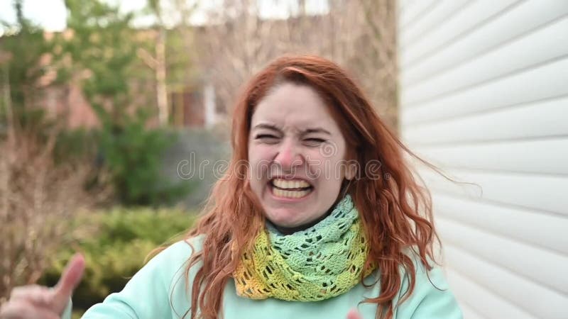 Red-haired Caucasian Woman Screaming in Rage. Stock Footage - Video of ...