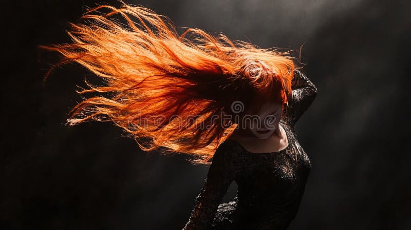 A Red-haired Dancer Spinning Gracefully Her Fiery Locks Flowing ...